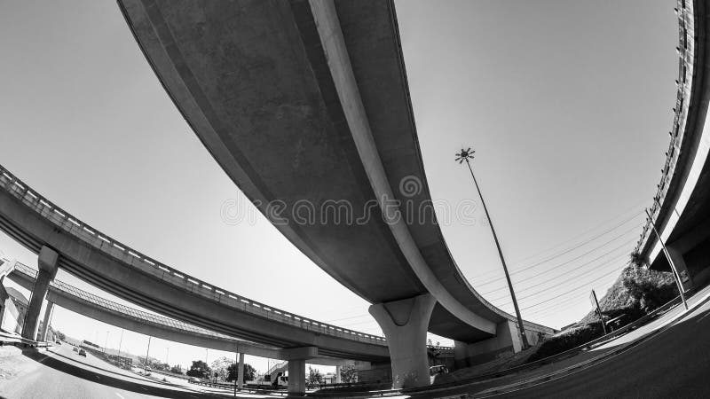 Highway Over Pass Ramp Black White Intersection Stock Image - Image of ...