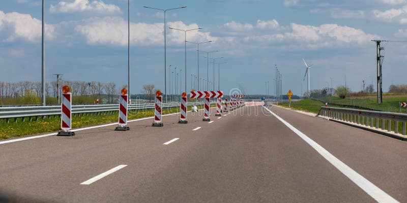 Highway Repair Reconstruction Works and Road Narrowing Stock Image ...