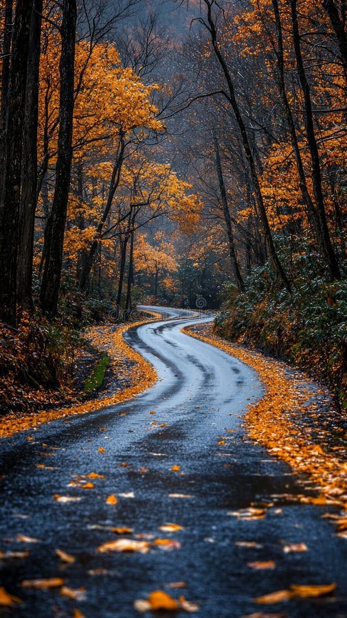 Highway Road through the Autumn Forest. Autumn Forest Road. Road in ...