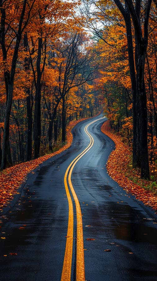 Highway Road through the Autumn Forest. Autumn Forest Road. Road in ...