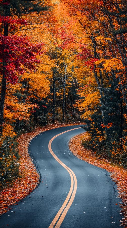 Highway Road through the Autumn Forest. Autumn Forest Road. Road in ...
