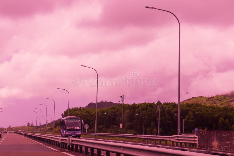 Highway Road on the bus stock image. Image of sunny - 255287497