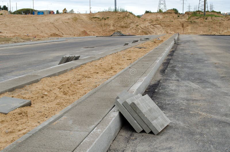 Highway Road Construction. Pavement Tiles Sidewalk Stock Photo - Image ...
