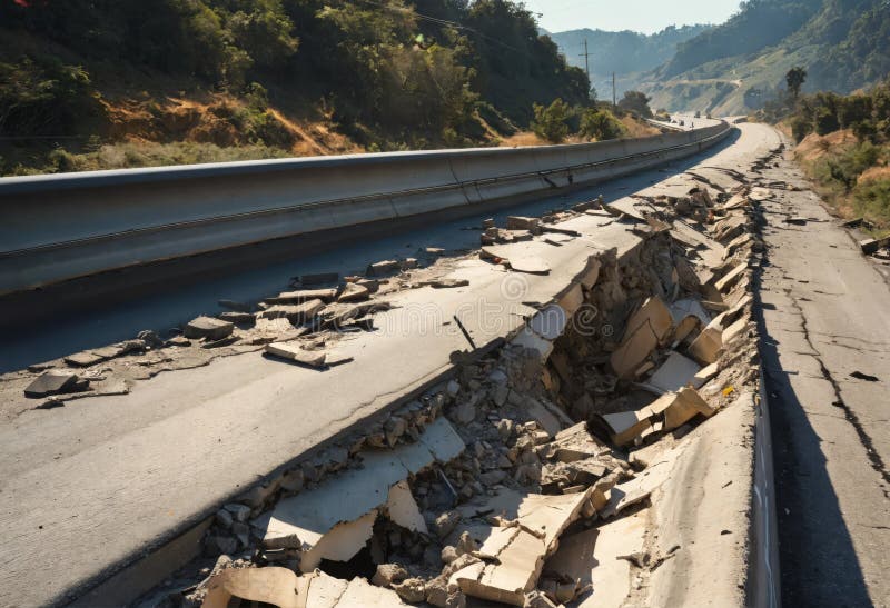 Highway Road Destroyed by Powerful Earthquake Stock Illustration ...