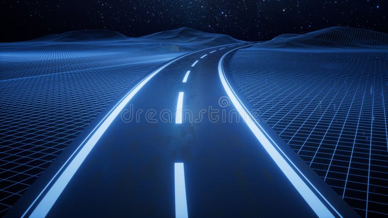 Highway Road with Digital Space Background, 3d Rendering Stock ...