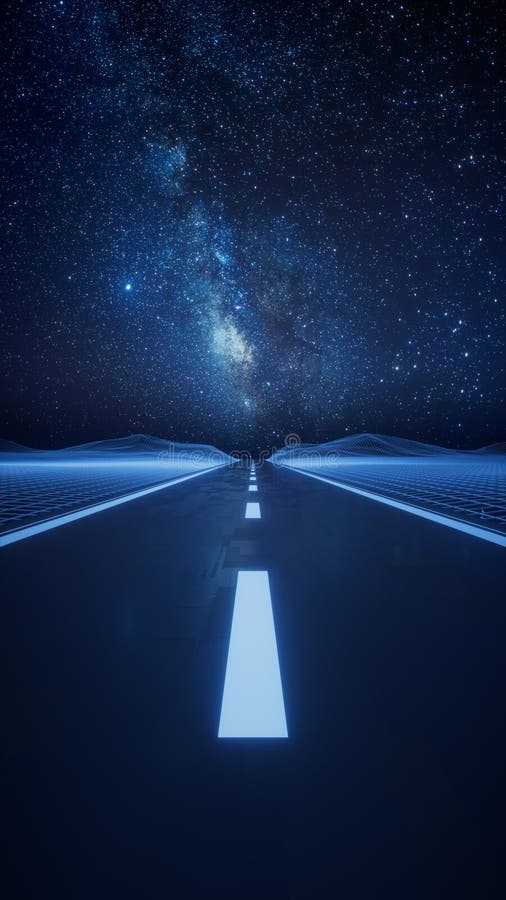 Highway Road with Digital Space Background, 3d Rendering Stock ...