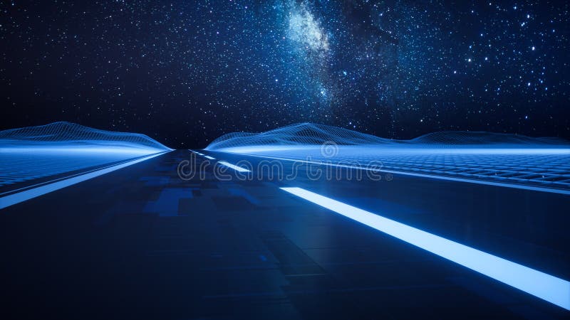 Highway Road with Digital Space Background, 3d Rendering Stock ...