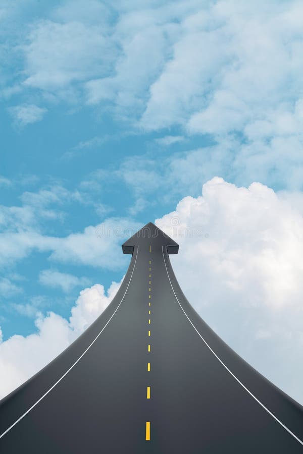 Highway Road Going Up As an Arrow in Sky. 3D Rendering Stock ...