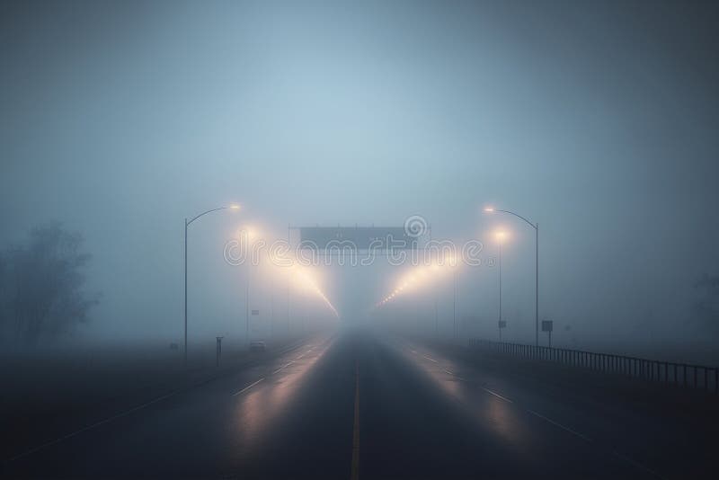 Highway Road with Heavy Fog, Generative Ai Stock Illustration ...