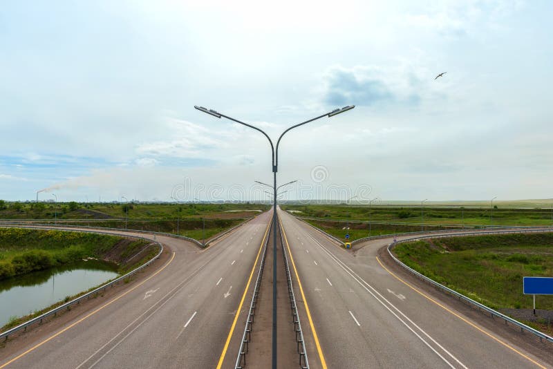 Highway with a Road Junction View from the Bridge without Cars Stock ...