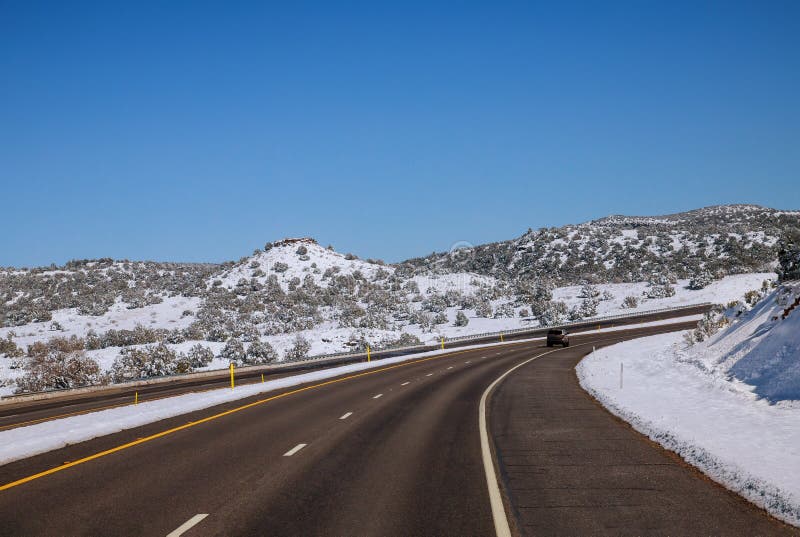 Highway Road in Mountains Covered with Snow Stock Image - Image of ...