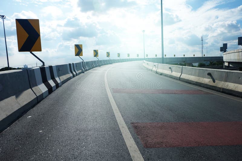 Highway Road with Right Turn Sign To the Sky Stock Image - Image of ...