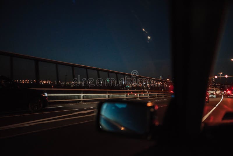 Highway Road Shot from Inside of a Car at Night Stock Photo - Image of ...