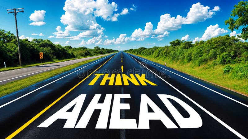 A Highway Road with the Word Text "THINK AHEAD" Stock Illustration - Illustration of travel ...