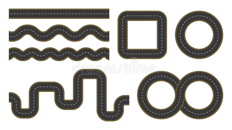 Highway or Roadway Elements Set in Top View. Road and Highway Icons in ...