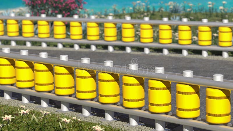 Highway Safety Barrels with Reflective Strips Set Stock Illustration ...