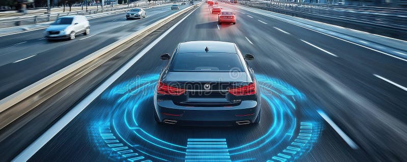 Highway Scene of Car Using Advanced Front Camera Technology for ...