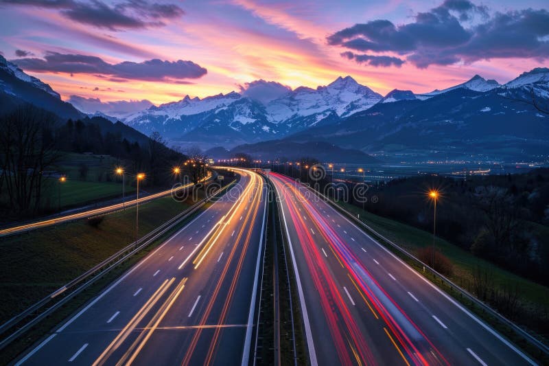 Highway Scene with Mountains in the Distance Stock Image - Image of ...