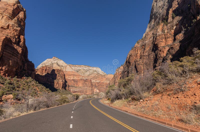 Highway through Scenic Zion Naitonal Park Stock Photo - Image of park ...