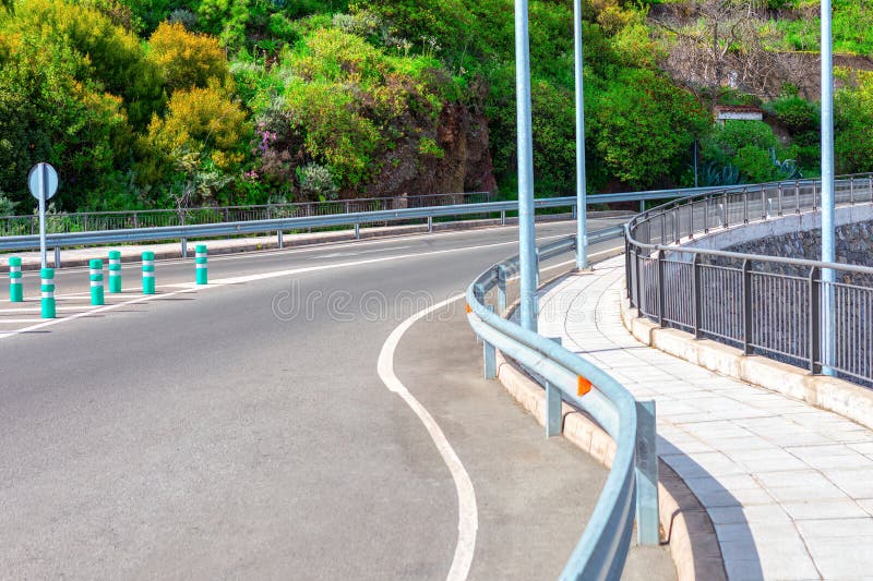Highway with Sidewalk and Balustrade Stock Photo - Image of pavement ...