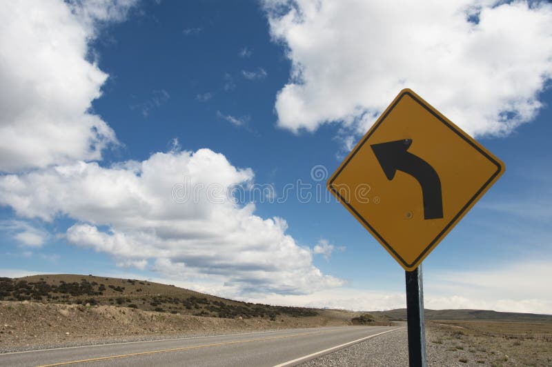 Highway Sign - Curve To the Left Stock Photo - Image of yield, sign ...