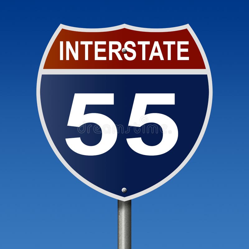 Highway Sign for Interstate 55 Stock Illustration - Illustration of ...