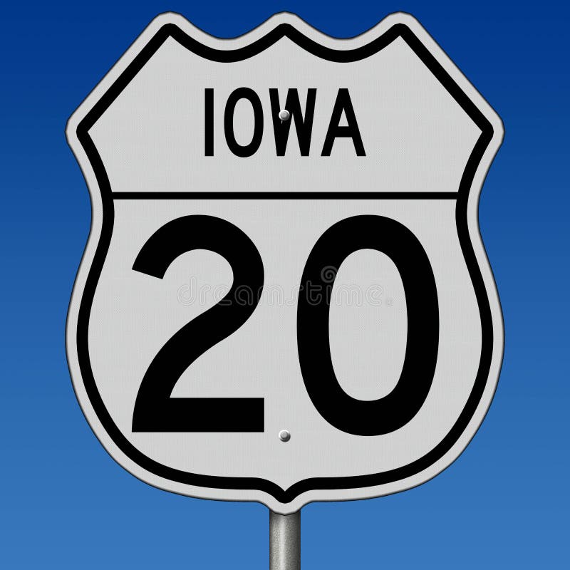 Highway Sign for Iowa Route 20 Stock Illustration - Illustration of ...