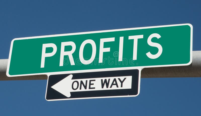 Highway Sign with PROFITS and ONE WAY Stock Illustration - Illustration ...