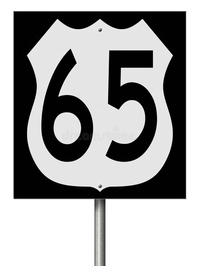 Highway sign for Route 65 stock illustration. Illustration of road ...