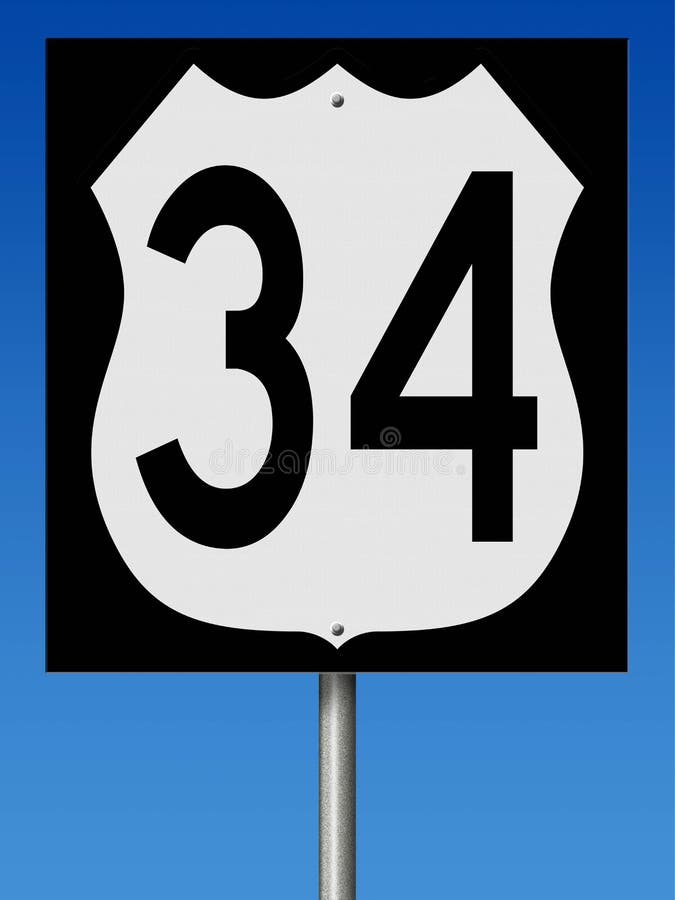 Highway sign for Route 34 stock illustration. Illustration of auto ...