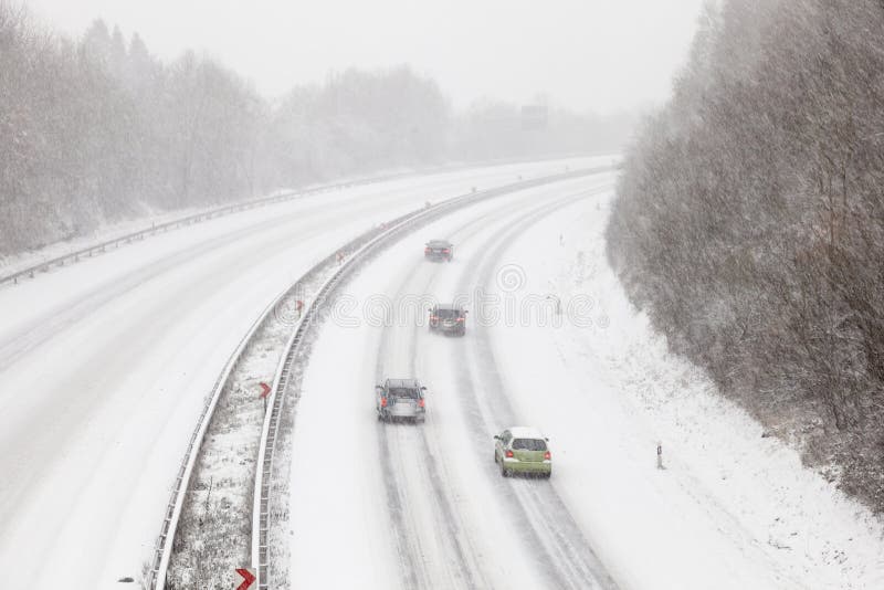 Highway during a Snowstorm in Winter Stock Photo - Image of white ...