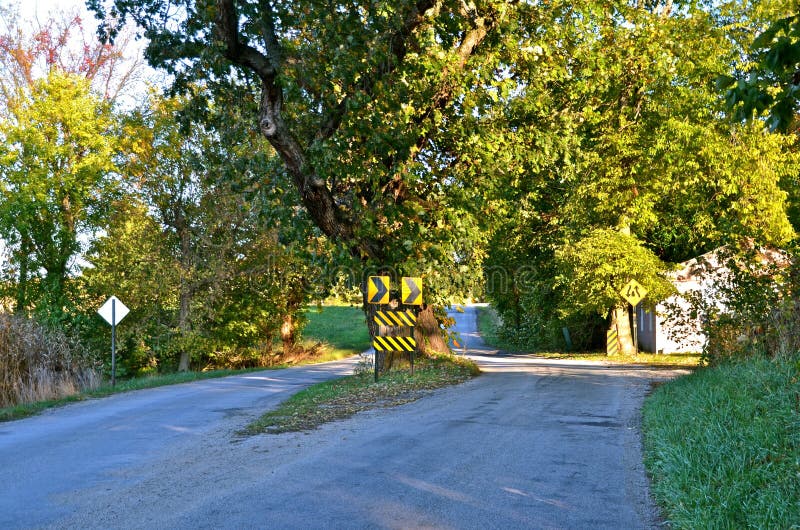A Highway Splits for a Large in the Road. Stock Photo - Image of ...
