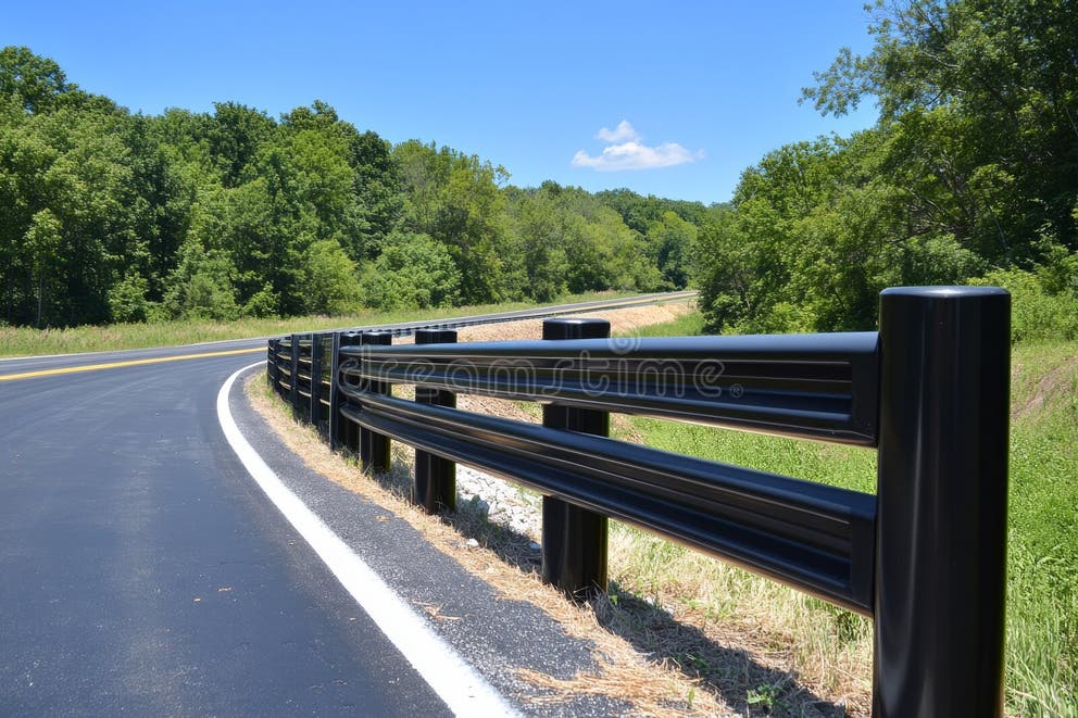 A Highway with Steel Guardrails. Generative AI. Stock Illustration ...