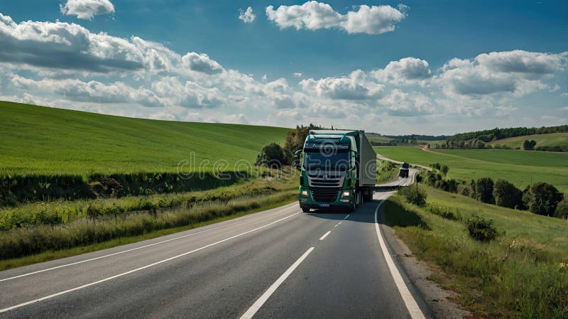 The Highway Stretches into the Distance, Paved with Asphalt, and is ...