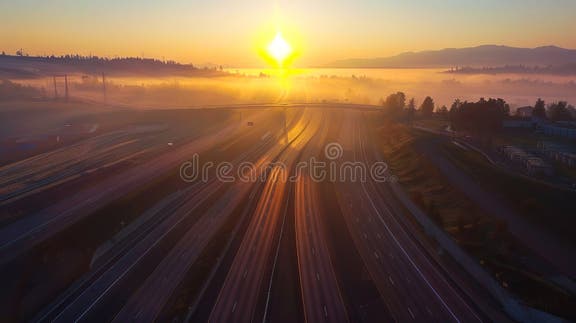 A Highway with the Sun Setting Over it Stock Image - Image of horizon ...