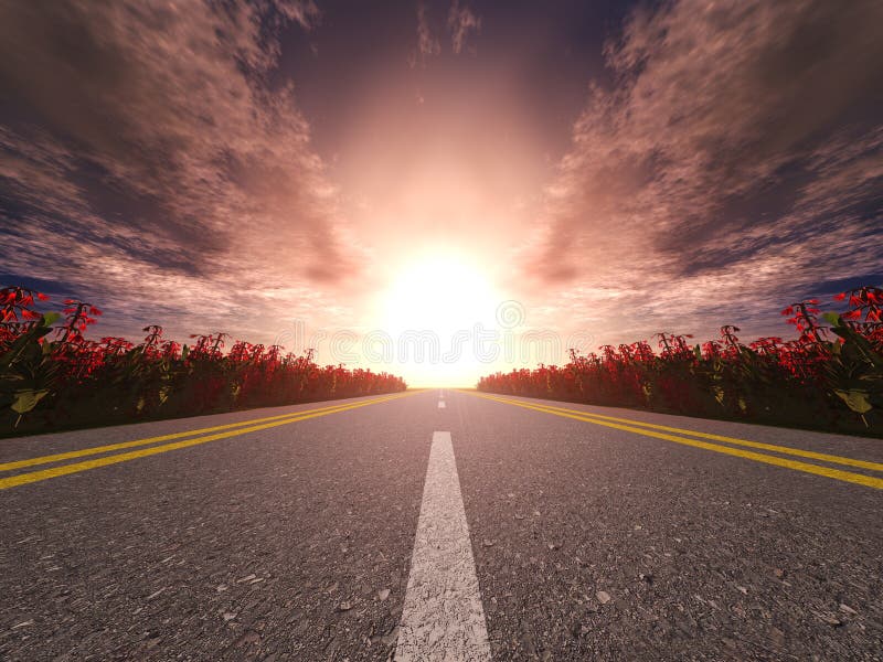 Road to a sunset stock photo. Image of line, cloud, rock - 4147014