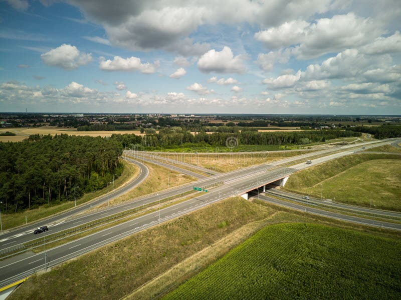 Highway Seen from Above Along with Intersection, Poland. Stock Photo ...
