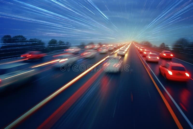 Highway Traffic with Motion Blur and Zoom Effect, Concept of Speed ...