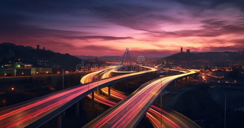 Highway Traffic at Night, Path of Light Stock Illustration ...