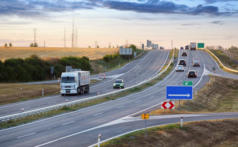 Highway Transportation with Cars and Truck Stock Image - Image of ...
