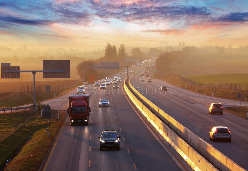 Highway Transportation with Cars and Truck Stock Image - Image of ...