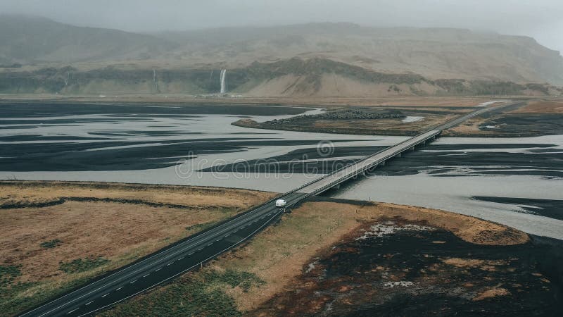 Highway Traversing a Vast, Expansive Valley of Water Stock Image ...