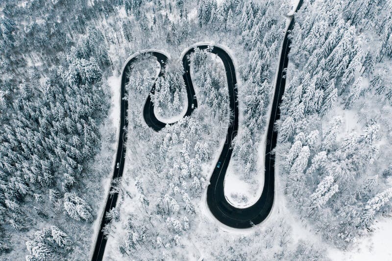 Highway Trough the Snow in the Mountains Stock Image - Image of ...