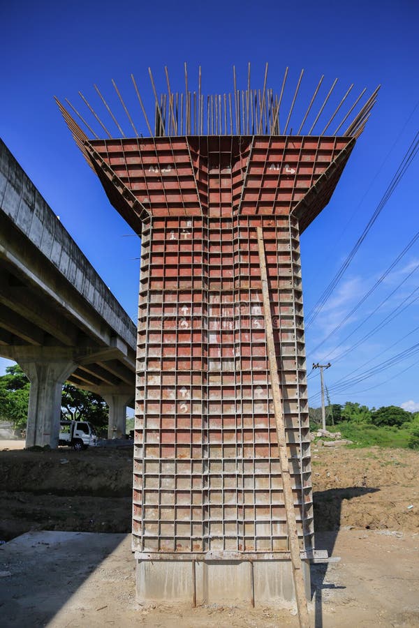 The Highway Under Construction, Concrete Bridge Pier with the Visible ...