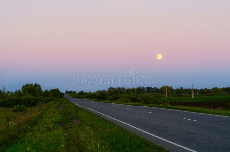 Highway under a full moon. stock photo. Image of natural - 91517892