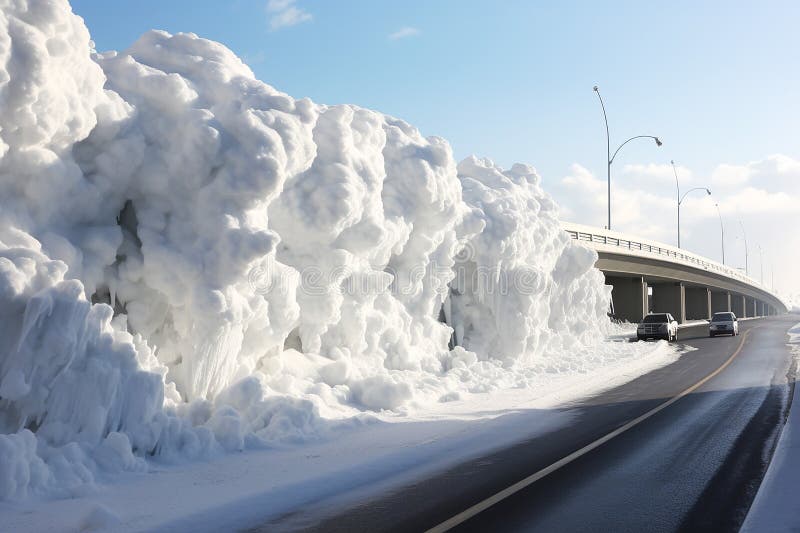 Highway in Winter with High Snowdrift on One Side Stock Photo - Image ...