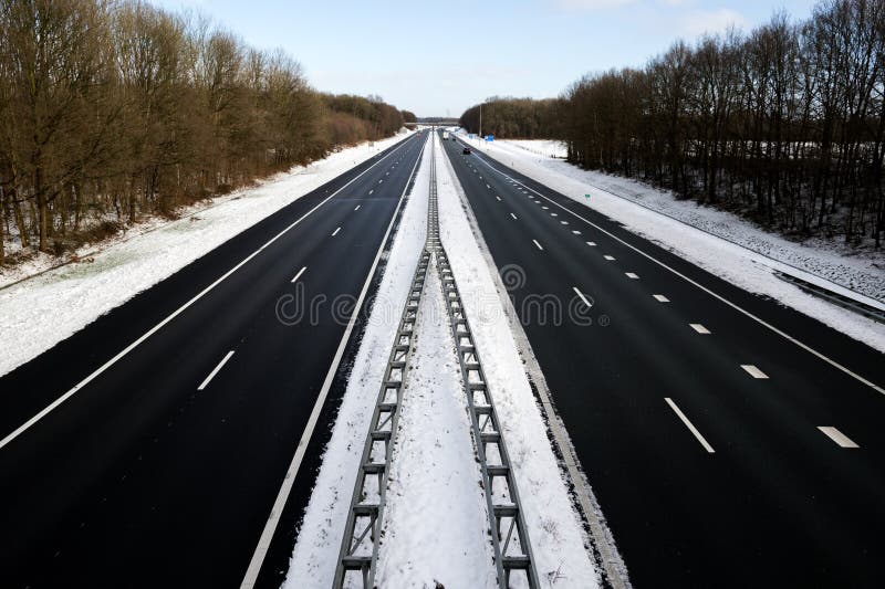 Highway winter snow stock photo. Image of netherlands - 91017592