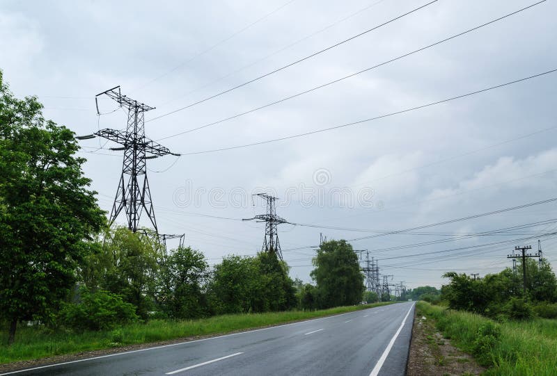Highways Passing Under Power Lines. Stock Image - Image of voltage ...