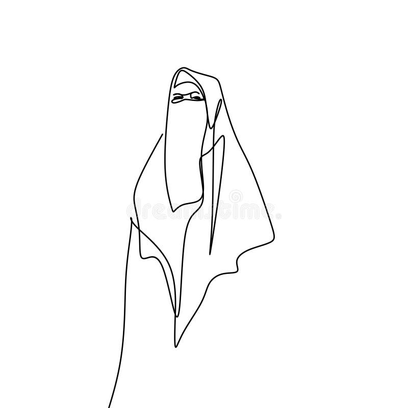 Hijab Girl Continuous One Line Drawing Minimalist Design Stock