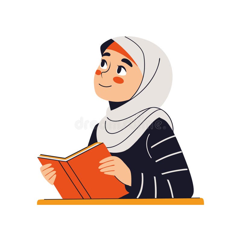 Hijab Student Thinking Education Stock Vector - Illustration of arabian ...